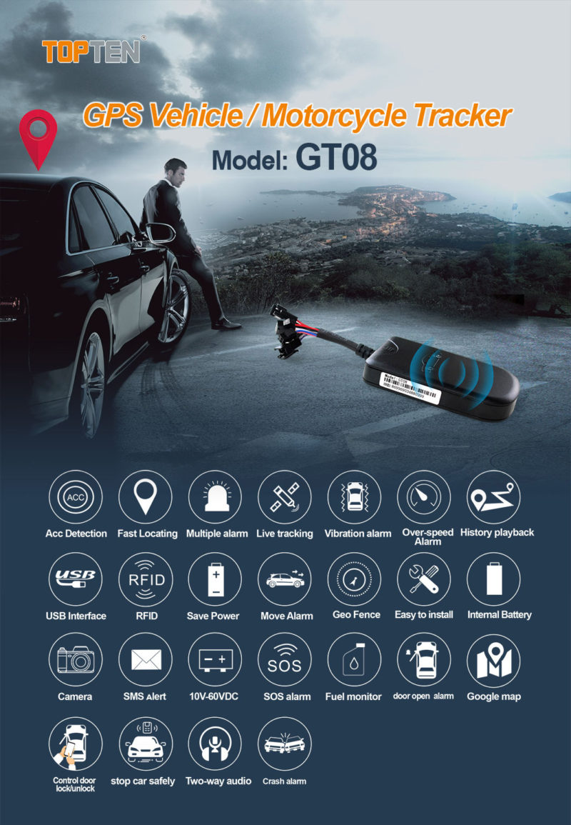 2G 3G vehicle GPS tracker GT08 car alarms speed limiter, crash alarm ...