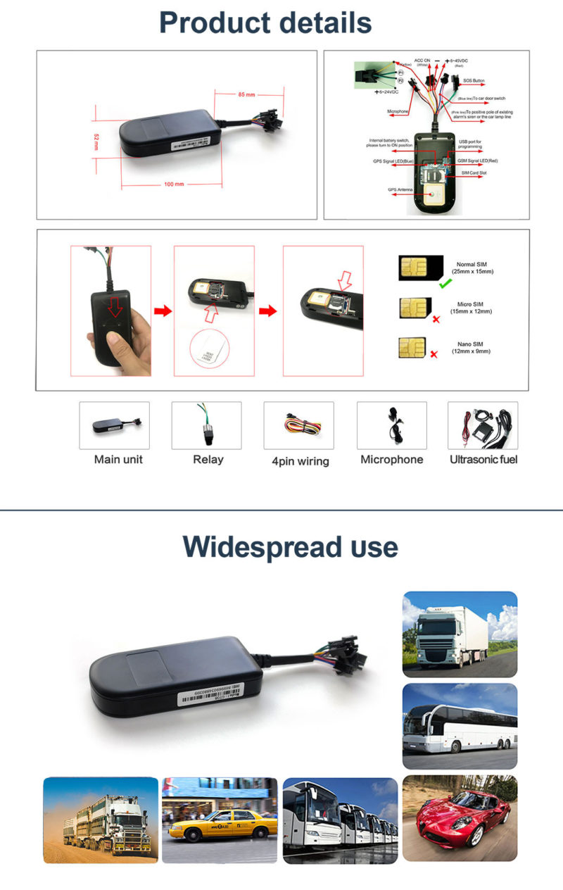 2G 3G vehicle GPS tracker GT08 car alarms speed limiter, crash alarm ...