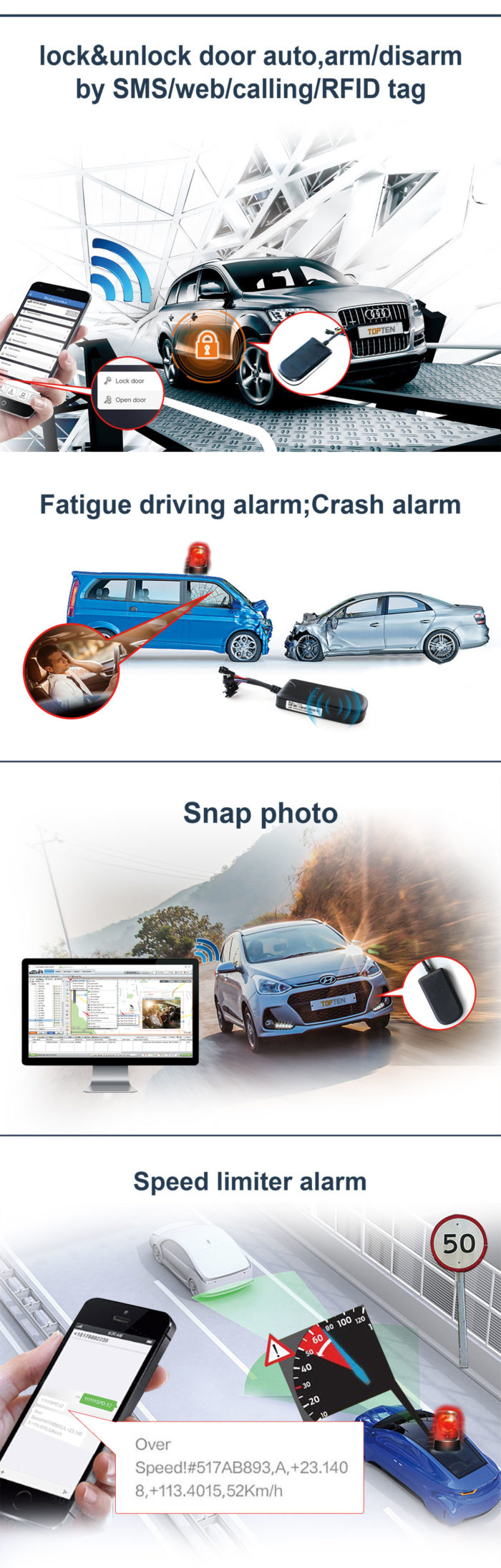 2G 3G vehicle GPS tracker GT08 car alarms speed limiter, crash alarm ...