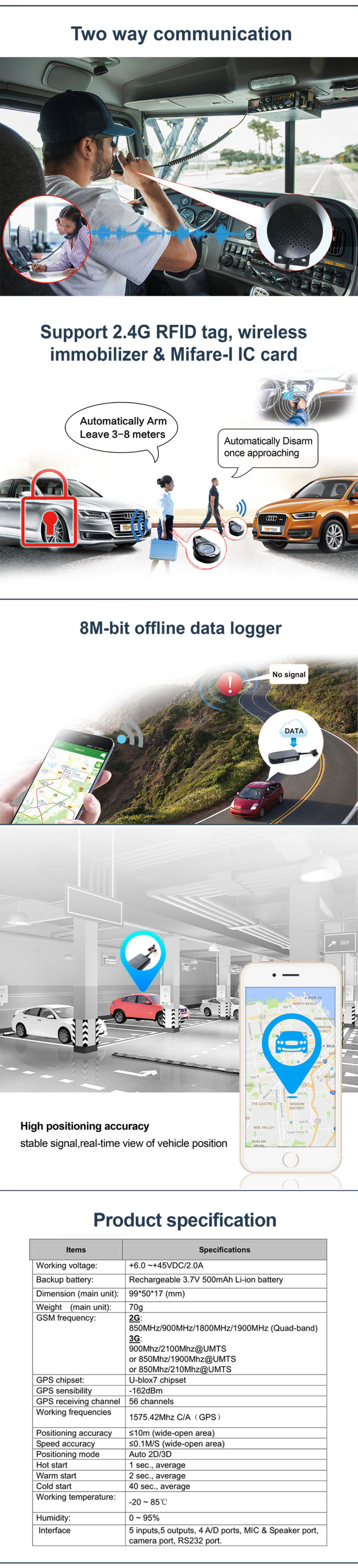 2G 3G vehicle GPS tracker GT08 car alarms speed limiter, crash alarm ...